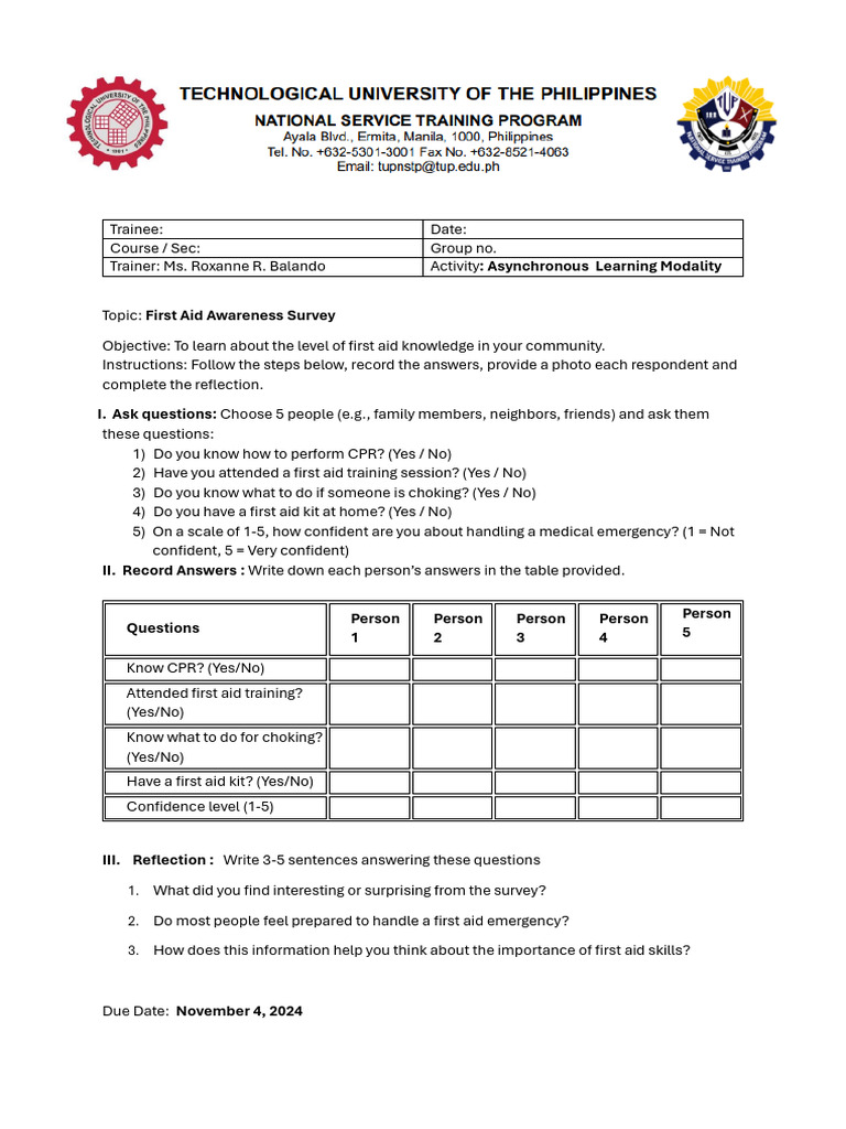 First Aid Survey Activity | PDF