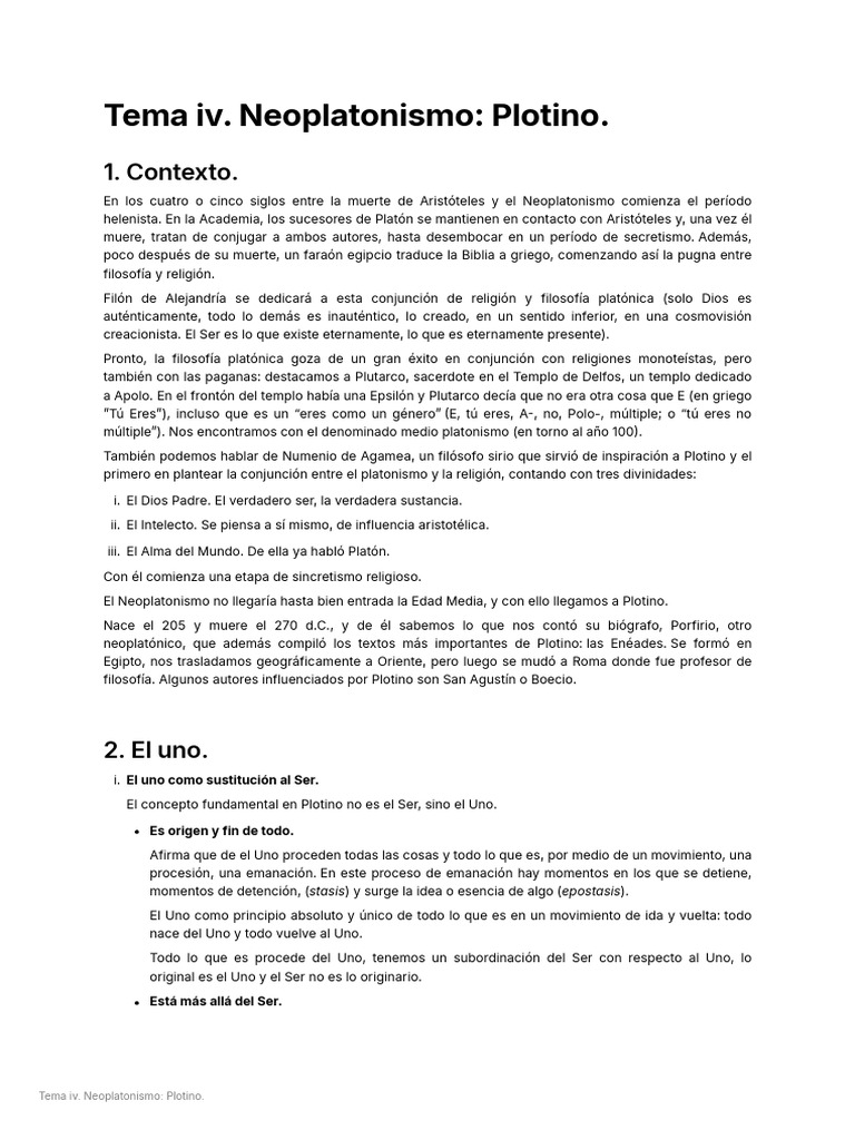Tema 4. Plotino | PDF | neoplatonismo | Aristóteles