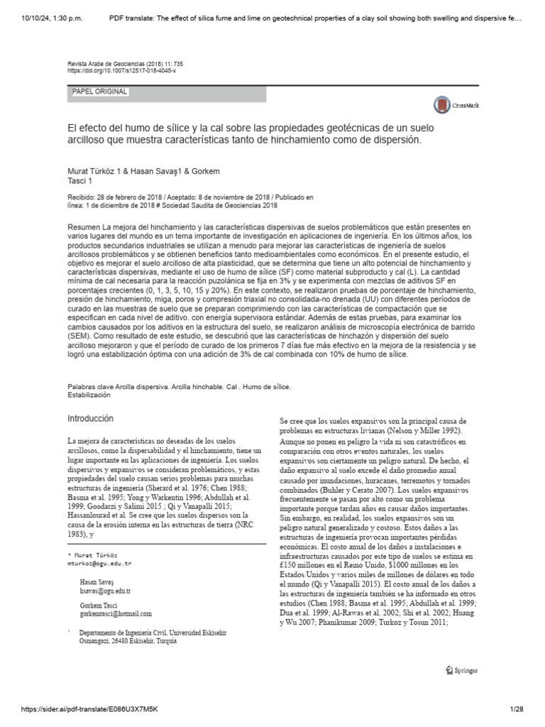 Español - The Effect of Silica Fume and Lime On Geotechnical Properties ...