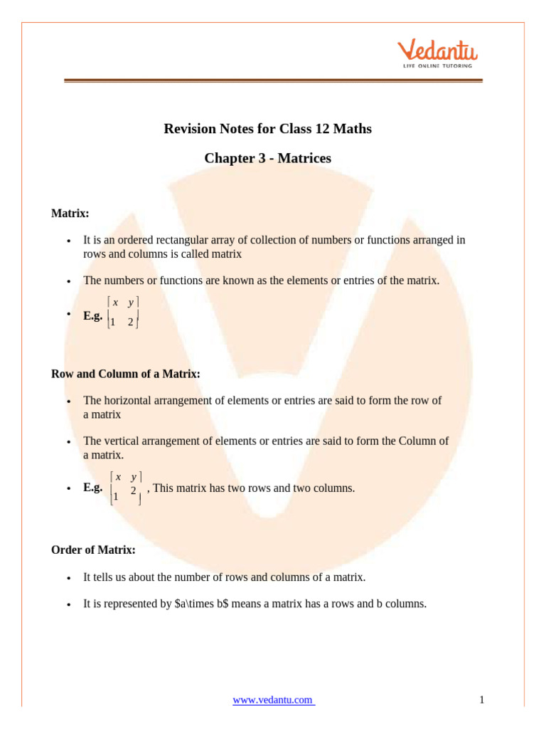 Class 12 Maths: Chapter 3 Matrices | PDF | Matrix (Mathematics) | Algebra