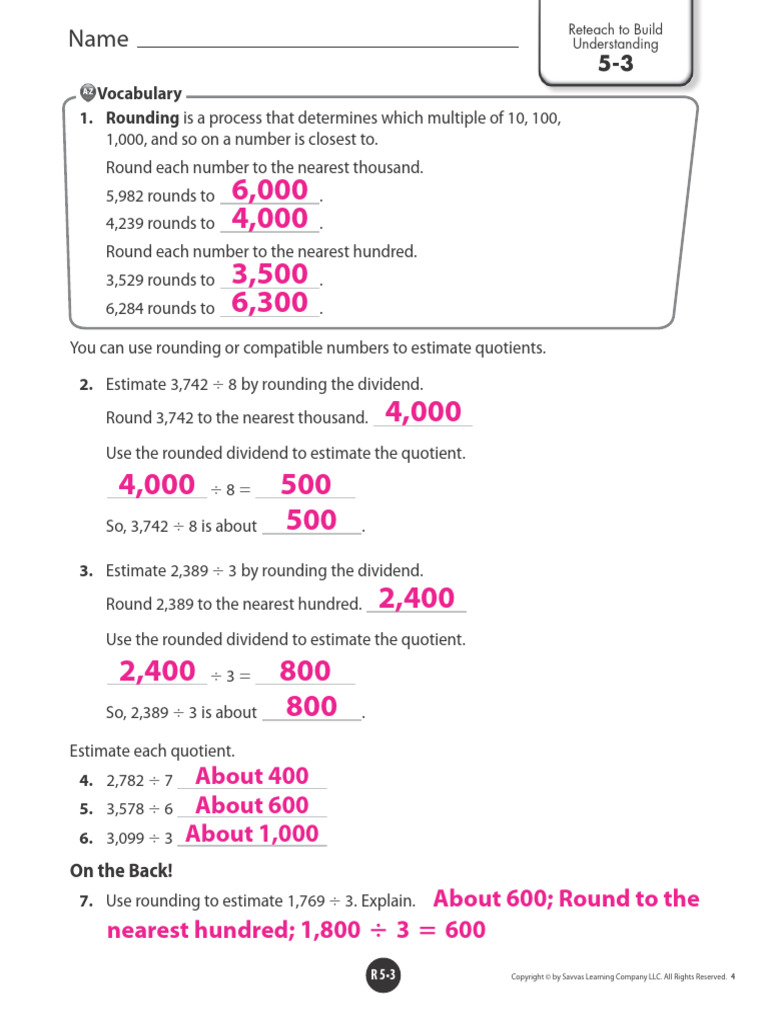 5-3 - Reteach To Build Understanding - Answer Key | PDF