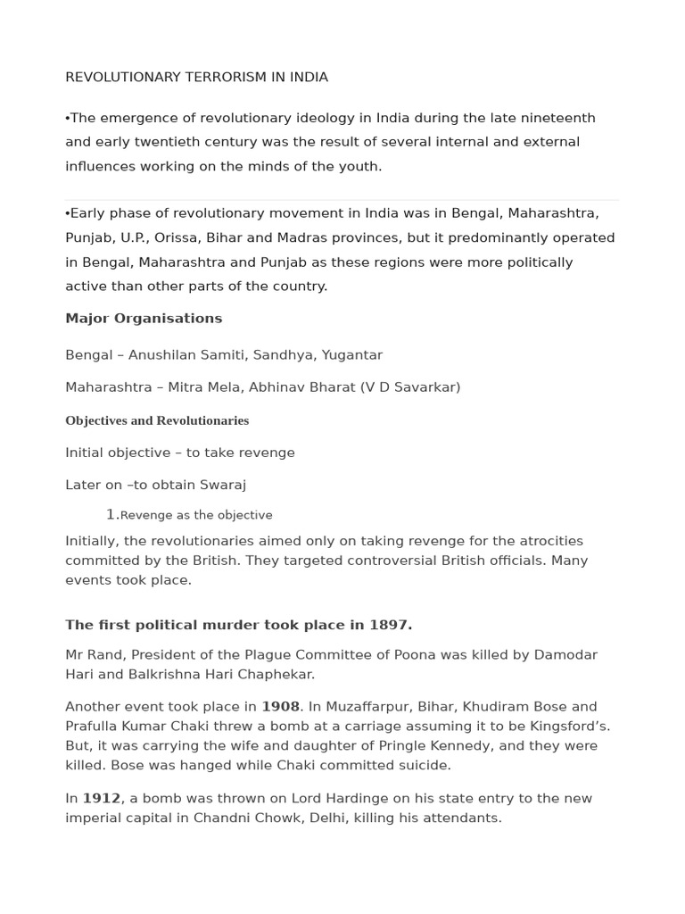 Revolutionary Terrorism in India | PDF | Politics Of India | Indian ...