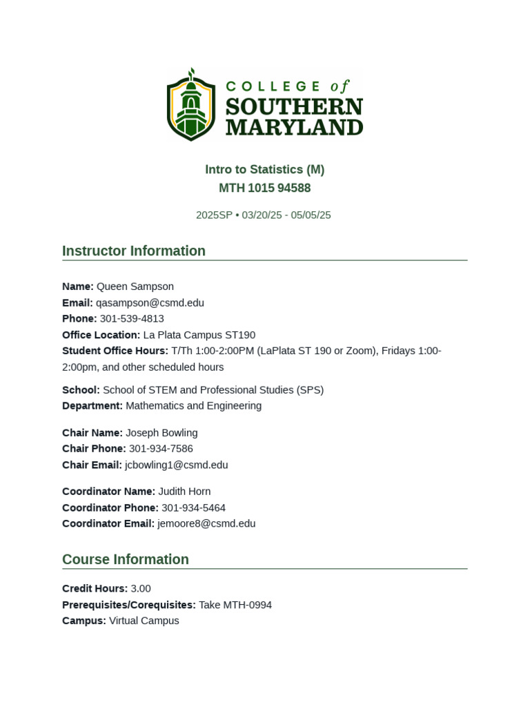 2025SP MTH 1015 94588 Intro To Statistics (M) | PDF | Statistics ...