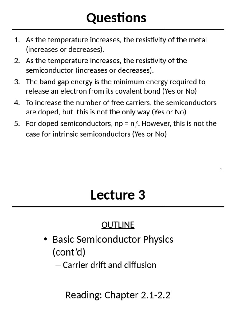 Lecture 3 | PDF | Semiconductors | Electrical Resistivity And Conductivity
