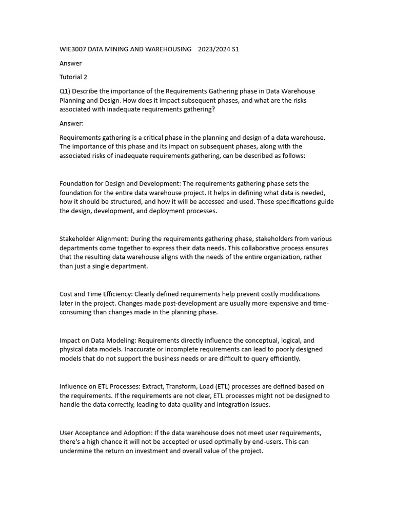 Tutorial 2 Answers For Data Mining and Warehousing (Universiti Malaya ...