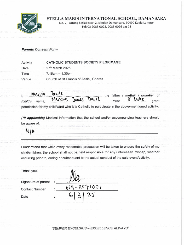 Letter & Parents Consent Form - Signed | PDF
