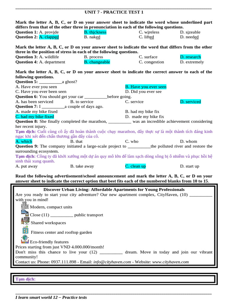 Unit 7 Practice Test 1 | PDF