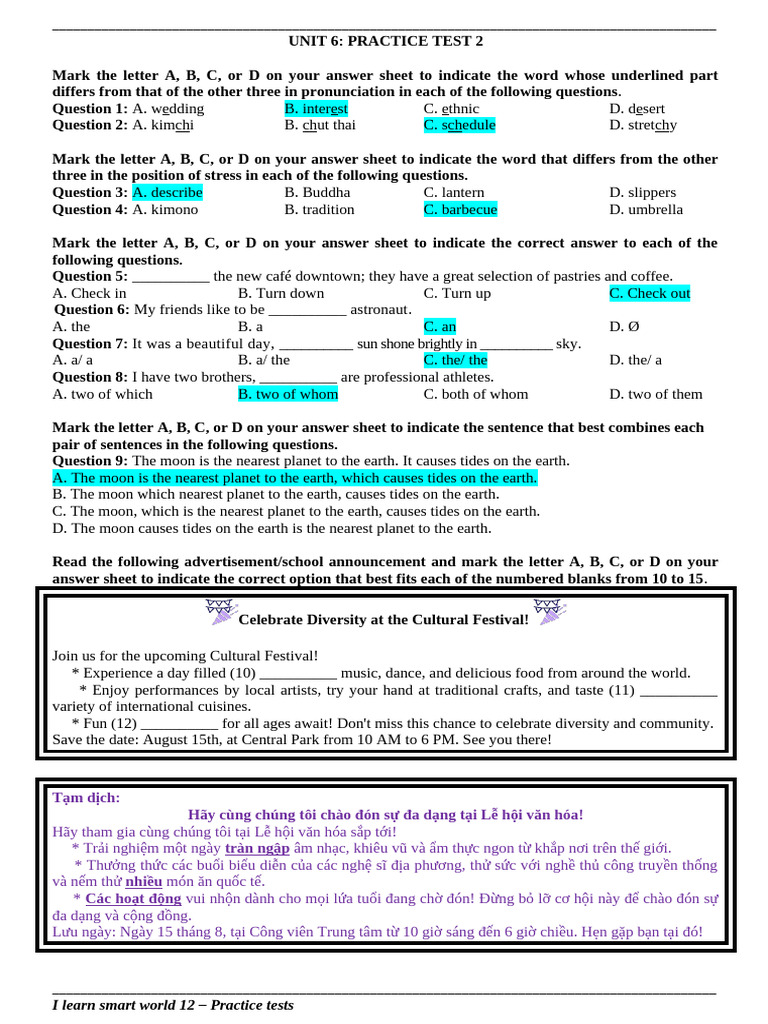 Unit 6 Practice Test 2 | PDF