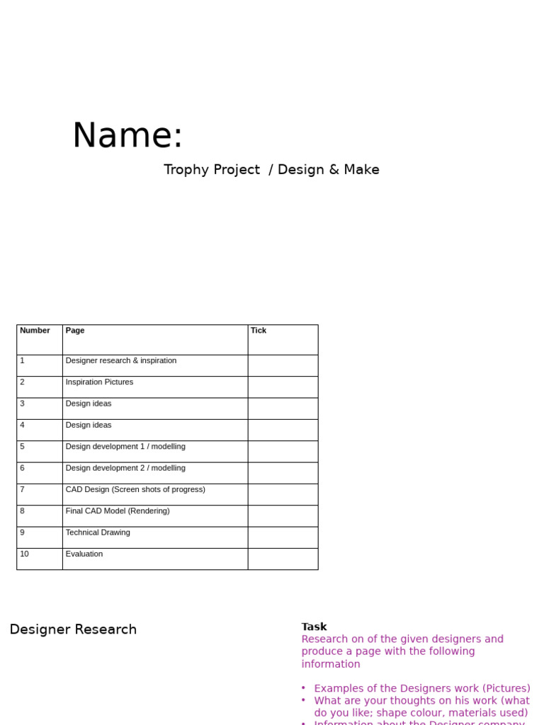 Trophy Project Student Workbook | PDF | Technical Drawing