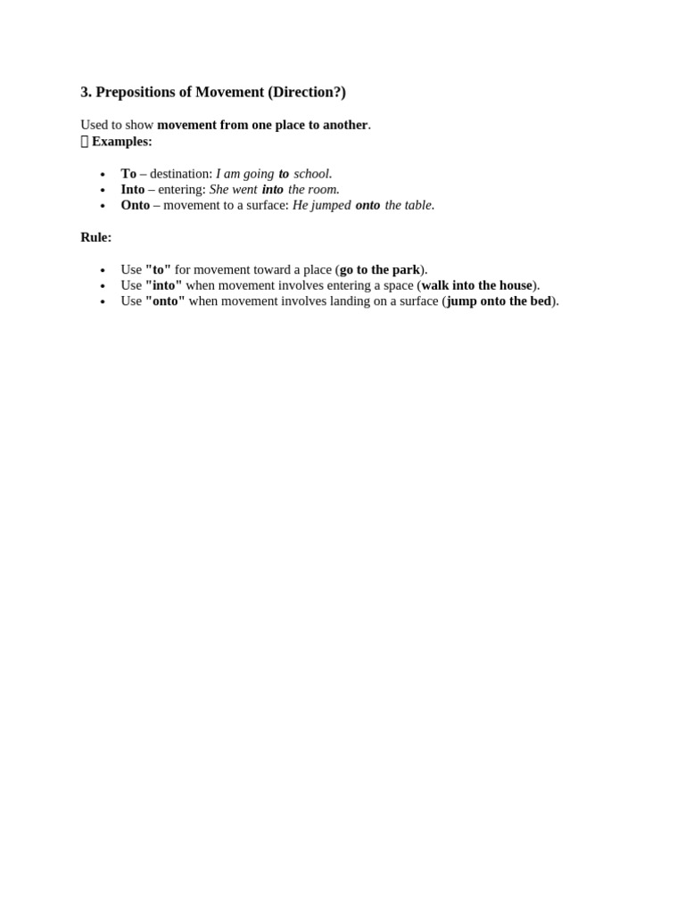 Prepositions of Movement Explained | PDF