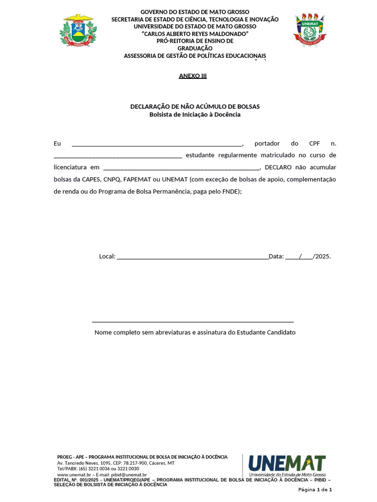 Anexo-Iii-Declaracao-de-Nao-Acumulo-de-Bolsa | PDF