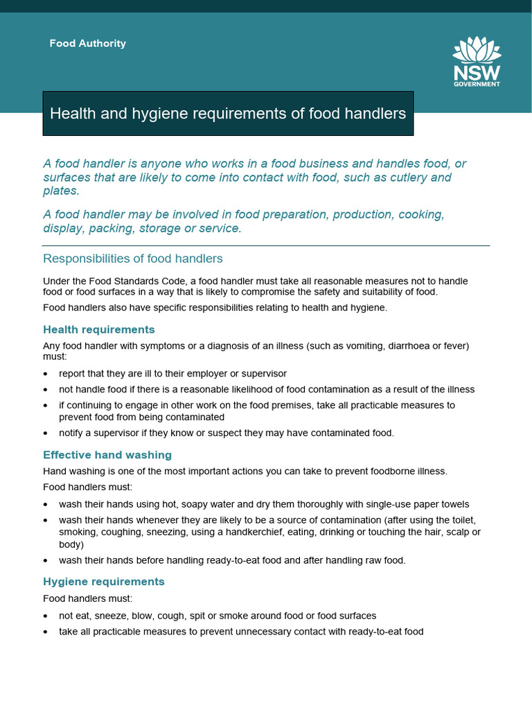 Health Hygiene of Food Handlers | PDF