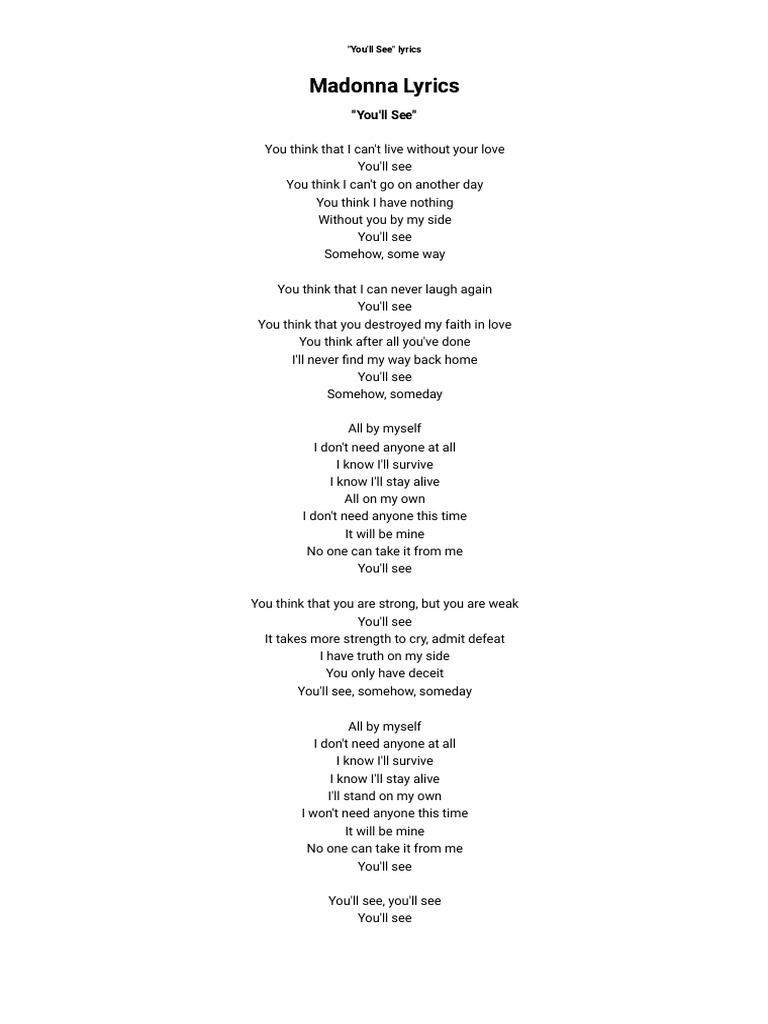 Madonna - You'll See Lyrics | PDF
