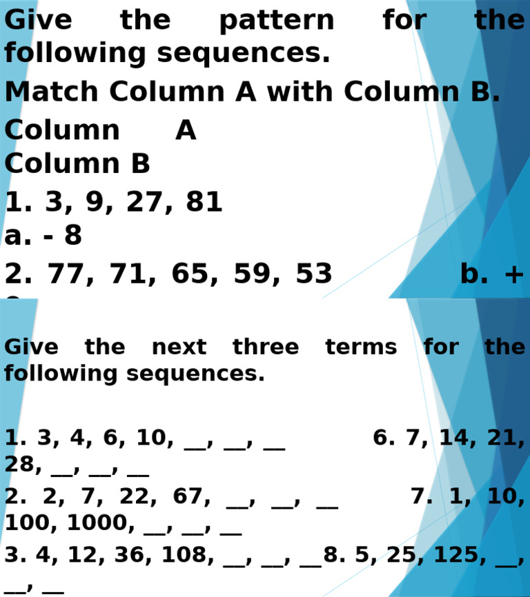 Mathematics 5 - Sequence and Patterns 2 | PDF