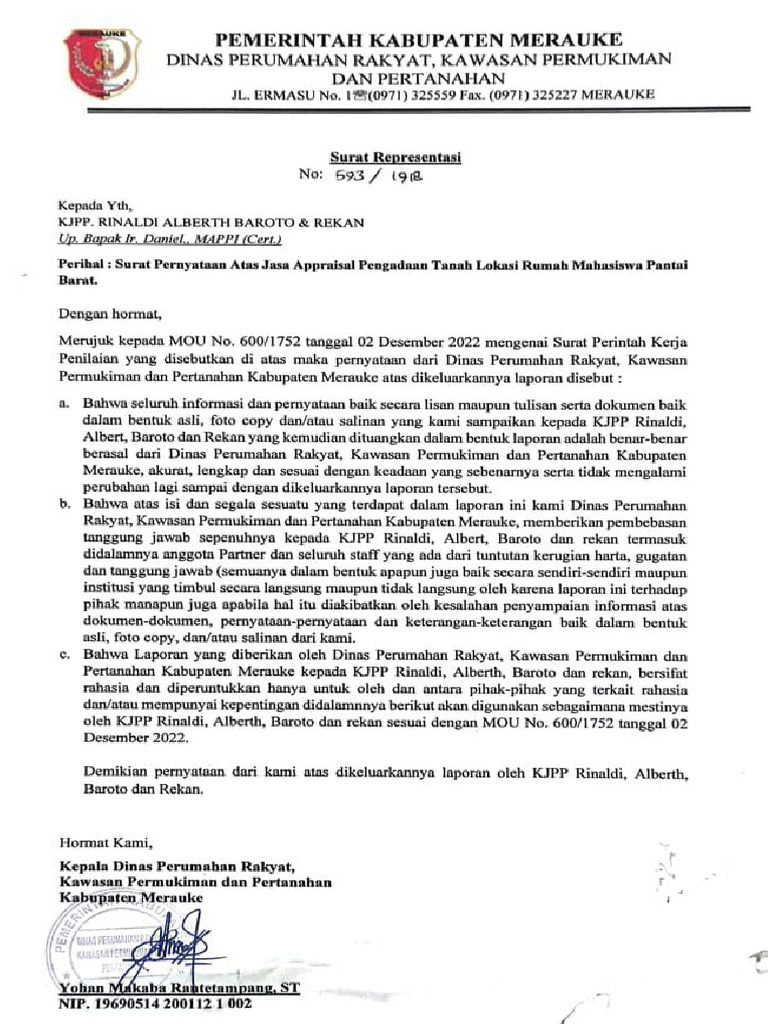 TTD Kadis - Surat Representasi | PDF