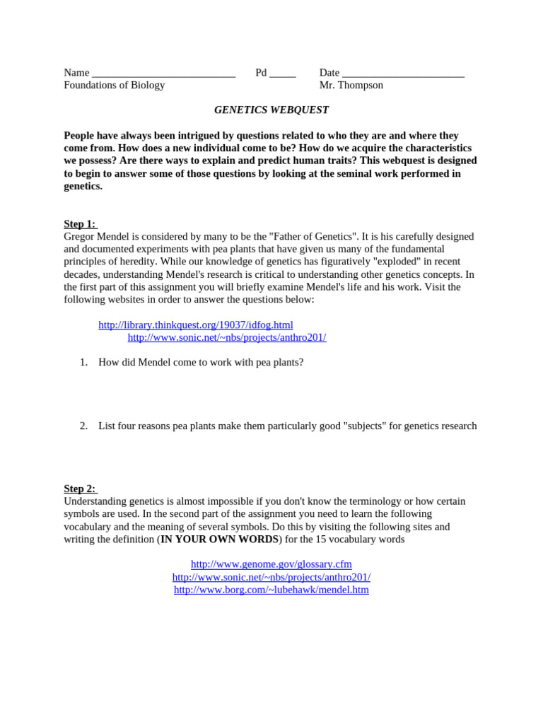 genetics_webquest | PDF | Dominance (Genetics) | Genotype
