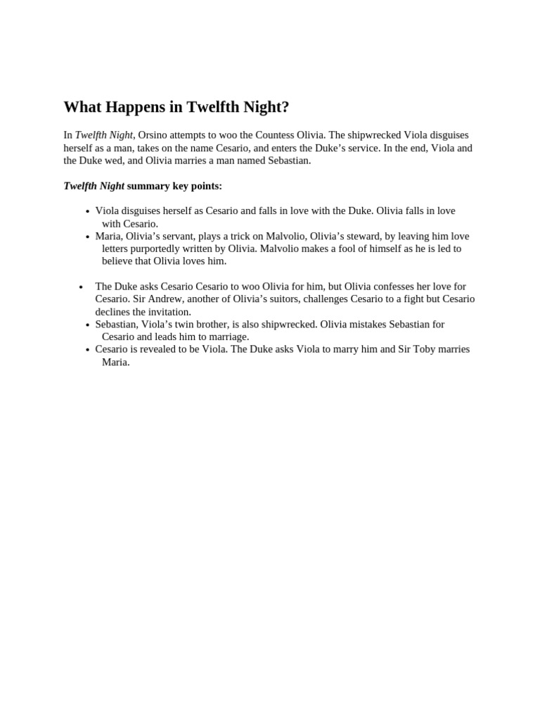 SUMMARY & QUESTIONS LITERATURE | PDF | Twelfth Night