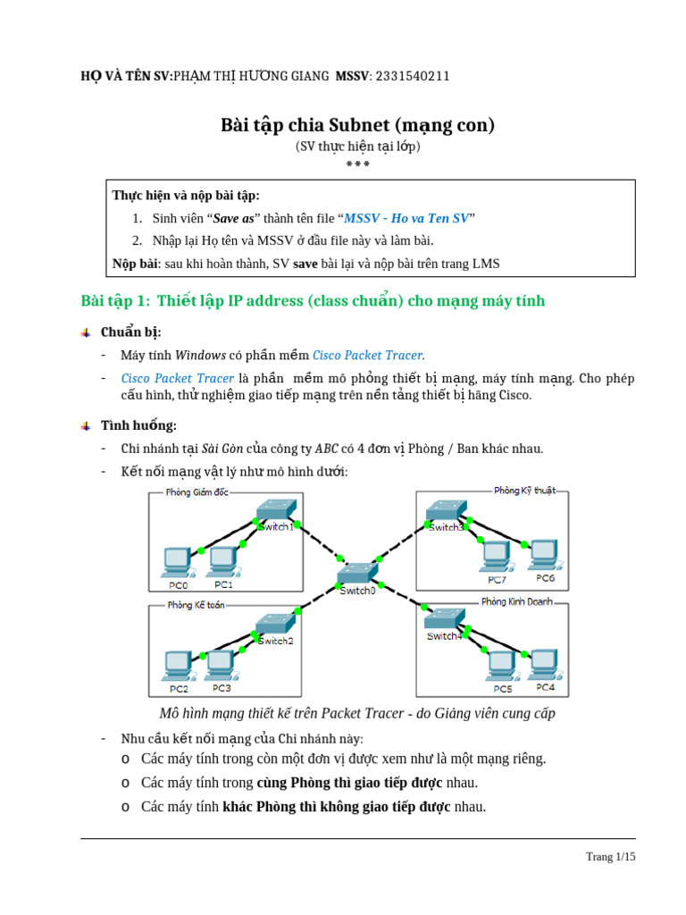Bai Tap Chia Subnet Và TCP-IP | PDF