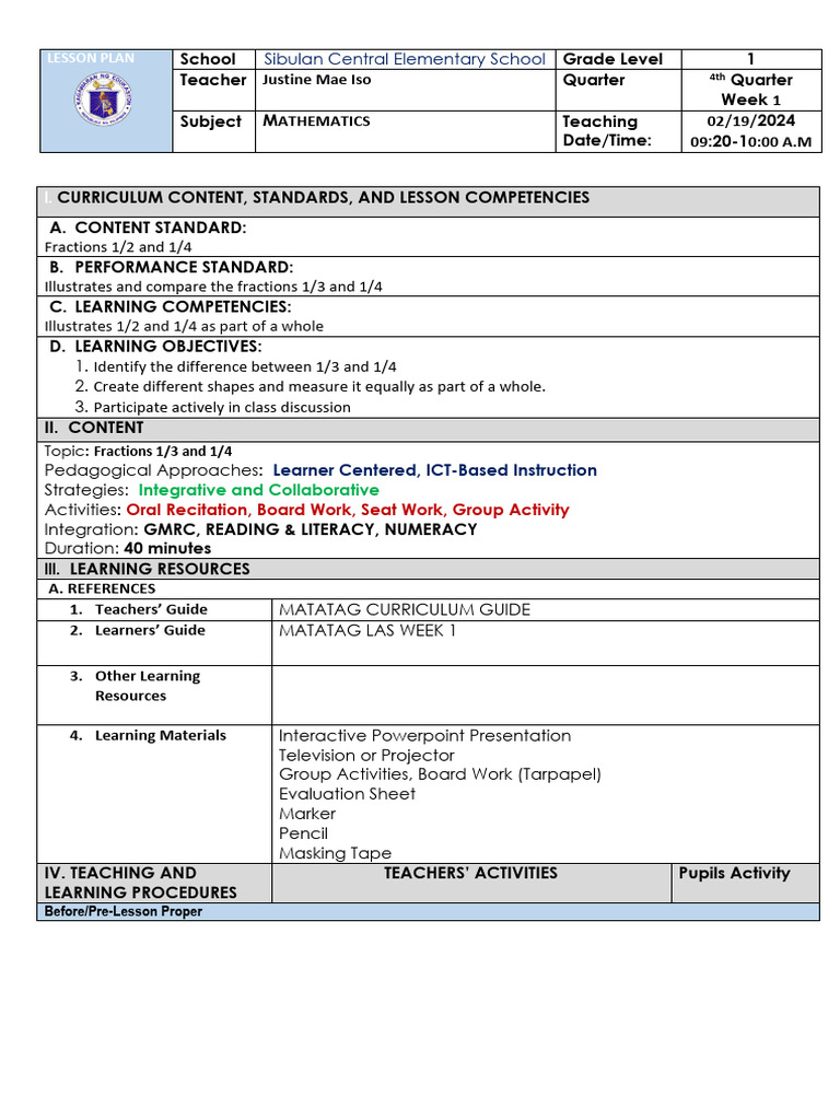 LESSON-PLAN - Mathematics Review | PDF