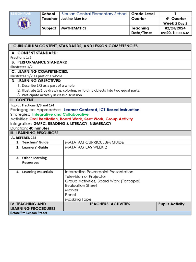 LESSON-PLAN - Mathematics WEEK 2 DAY 1 | PDF