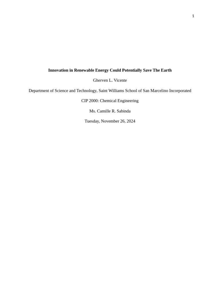Innovation In Renewable Energy Could Potentially Save The Earth Pdf
