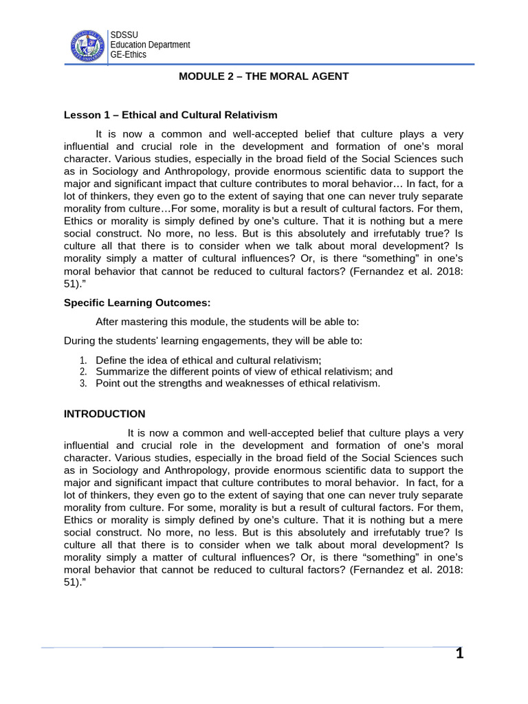 Module 2 Lesson 1 Ethics | PDF | Relativism | Morality