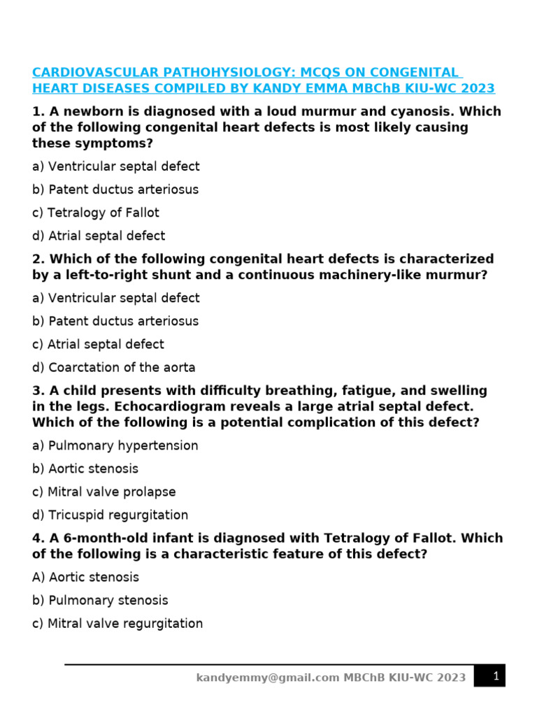 Congenital Heart Disease MCQs Guide | PDF | Congenital Heart Defect ...