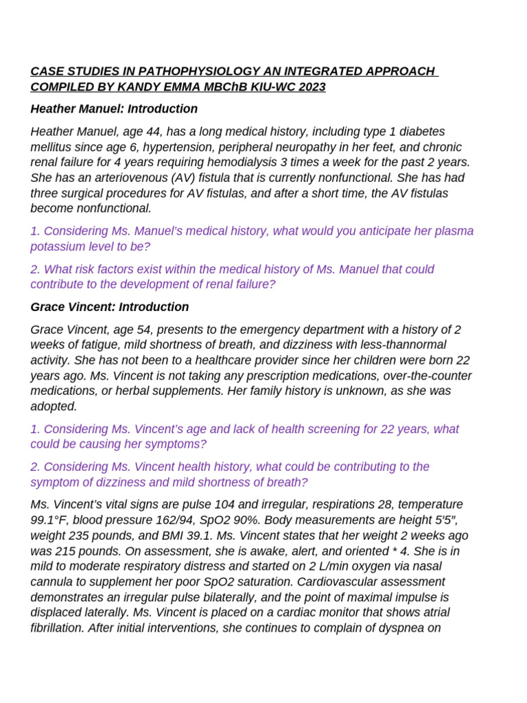 CASE STUDIES IN PATHOPHYSIOLOGY AN INTEGRATED APPROACH COMPILED BY ...