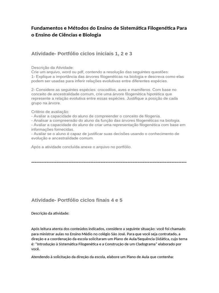 Fundamentos e Métodos Do Ensino de Sistemática Filogenética para o Ensino de Ciências e Biologia ...