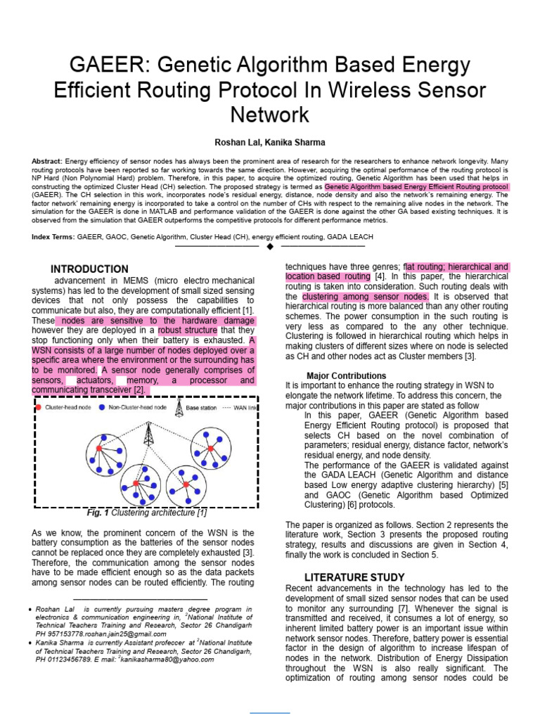 Gaeer Genetic Algorithm Based Energy Efficient Routing Protocol in Wireless Sensor Network | PDF ...