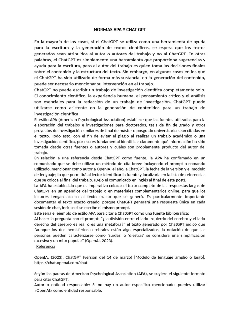 Normas Apa y Chat GPT | PDF | Estilo apa | Cerebro