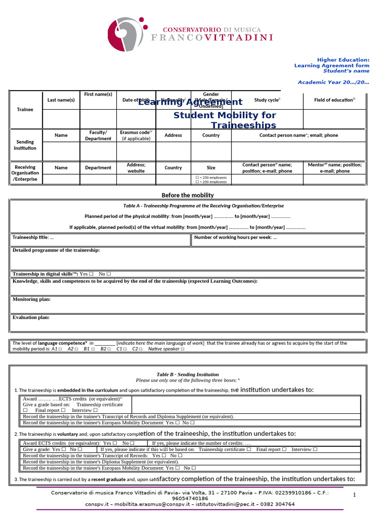 LA Student Mobility For Traineeship - BANDO ERASMUS 2024 2026 - Call 2024 2025 - Vittadini | PDF