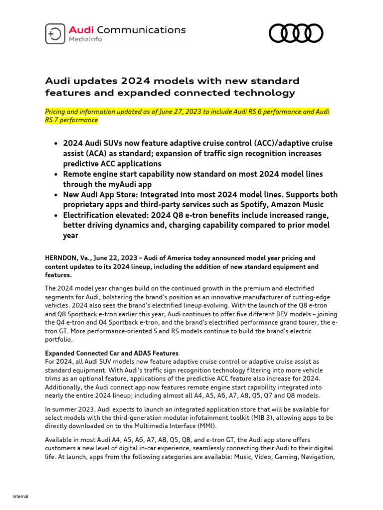 Audi Updates 2024 Models With New Standard Features and Expanded ...