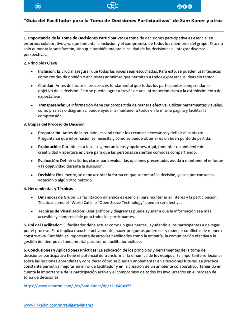 Guía Del Facilitador para La Toma de Decisiones Participativas de Sam ...