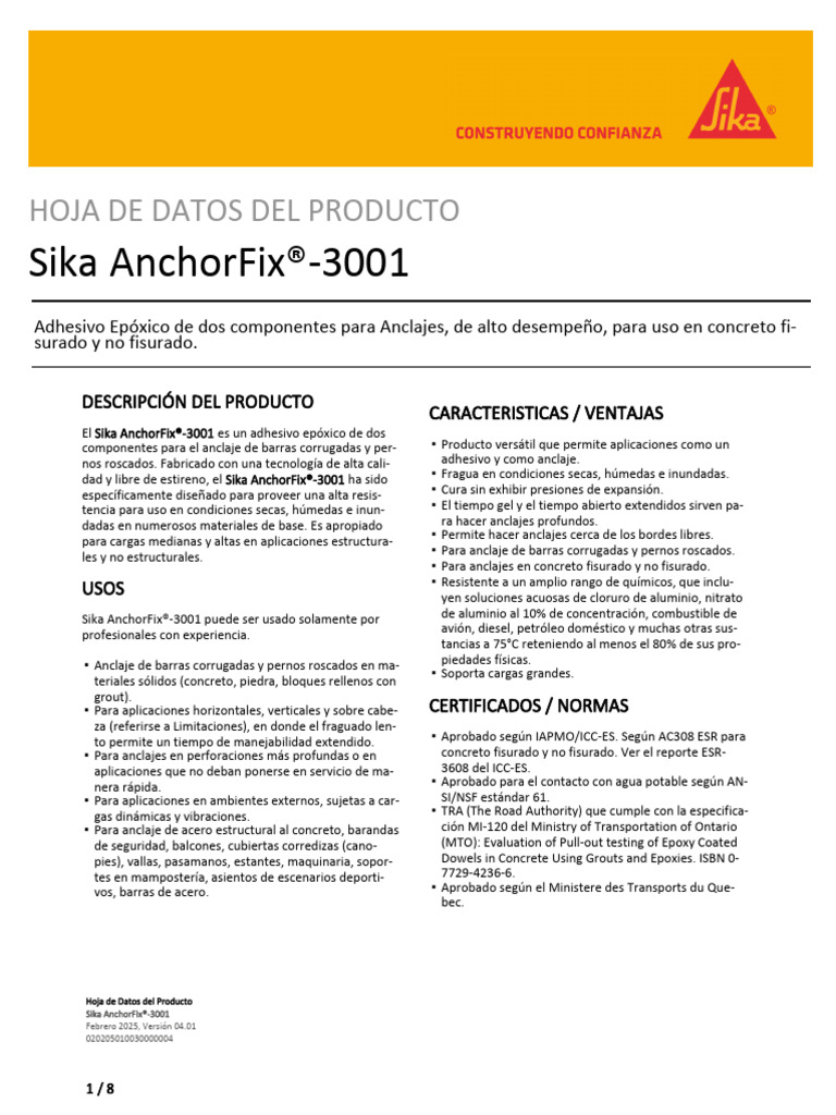sika_anchorfix_-3001 | PDF | Perforación | Hormigón