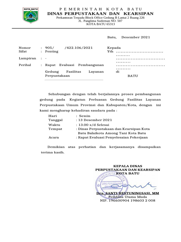 surat rakor perpus13 ada ttd | PDF