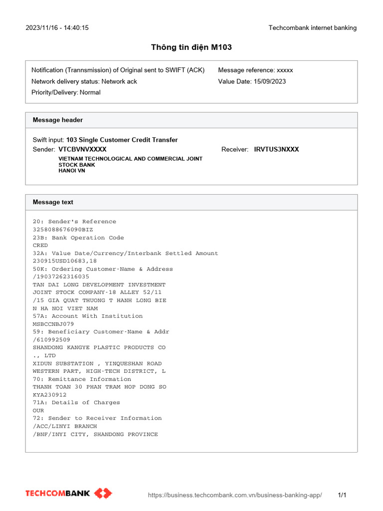 MT103 Funds - Transfer FT23258088676090 16112023 | PDF