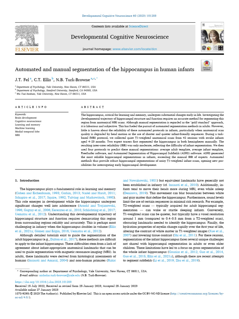 Automated and Manual Segmentation of The Hippo - 2023 - Developmental Cognitive | PDF ...
