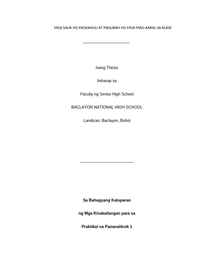 Mga Salik NG Pagkahuli at Pagliban NG Mga Mag | PDF