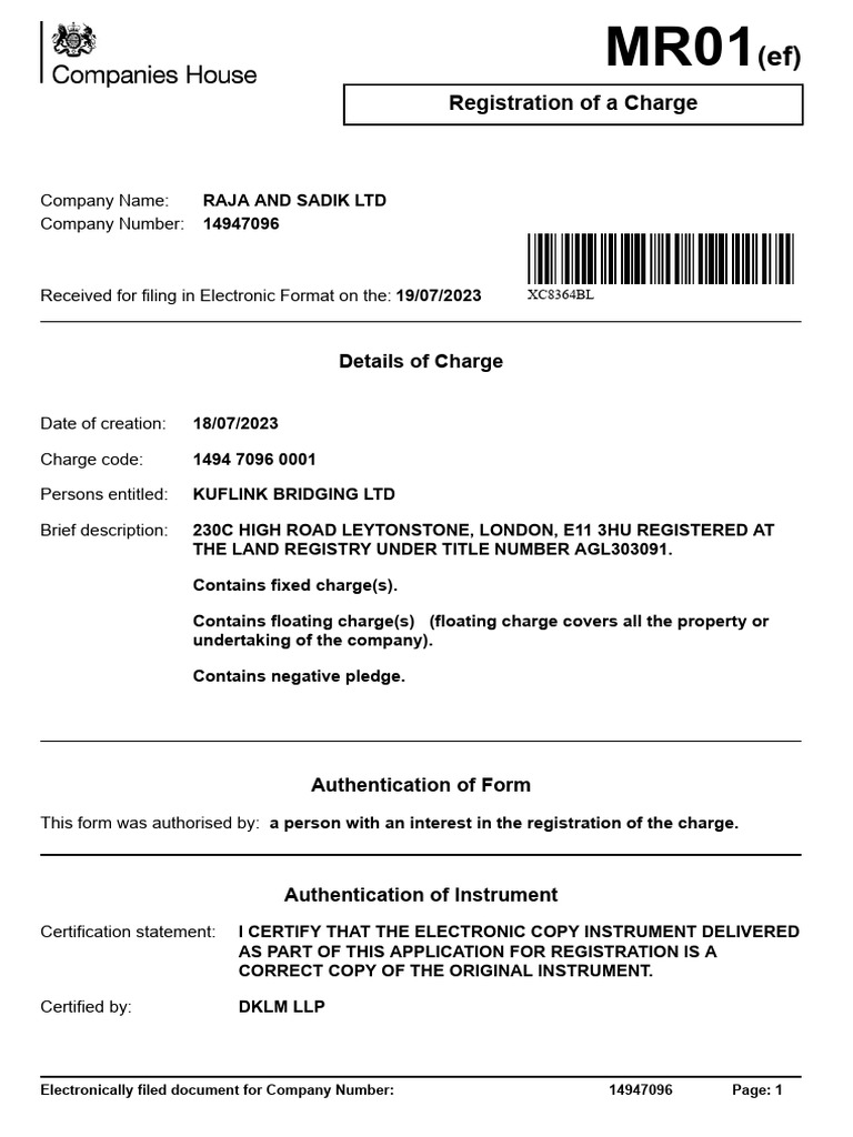 Registration of A Charge | PDF