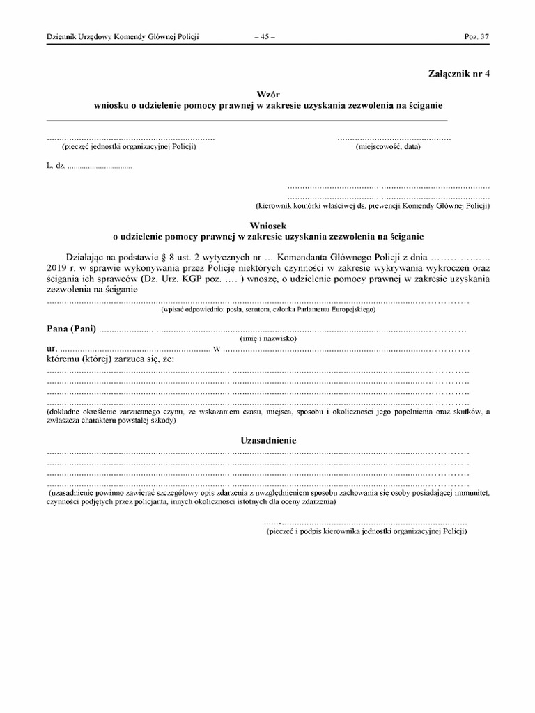 Zal NR 4 Do Wytycznych NR 3 Wzor Wniosku o Udzielenie Pomocy Prawnej W Zakresie Uzyskania ...