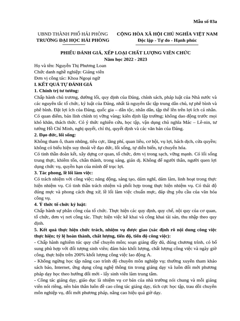 3_Mau So 03_Phiếu Đánh Giá VC 2023 | PDF