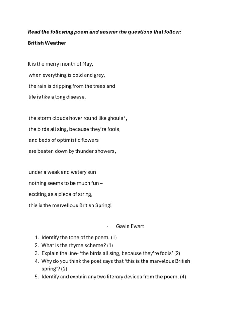 IGCSE Grade 6 Unseen Poetry Practice Questions | PDF