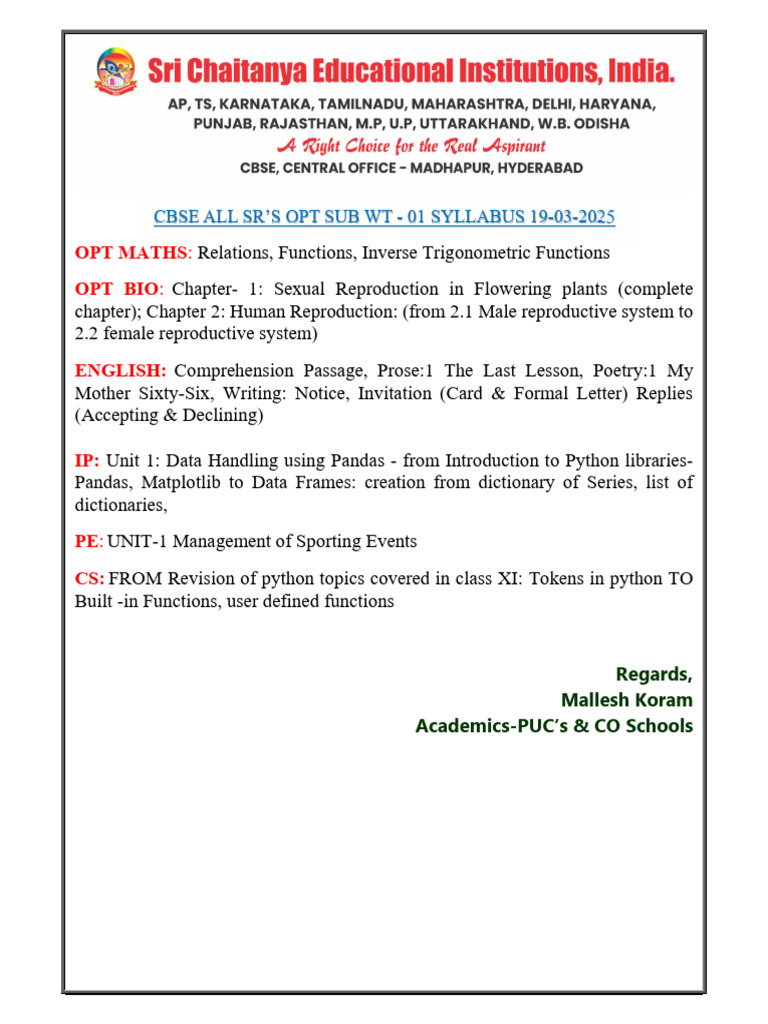CBSE 2025 Syllabus Overview | PDF