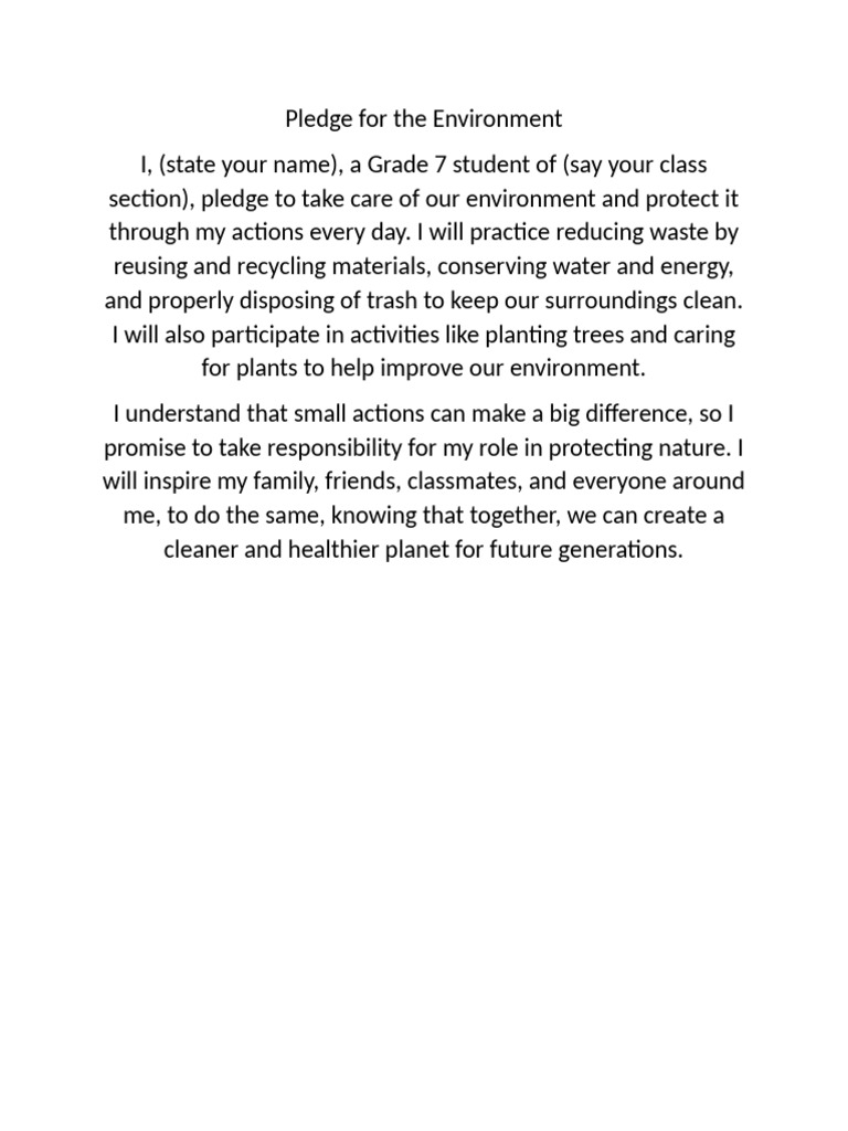 Student Environmental Pledge | PDF