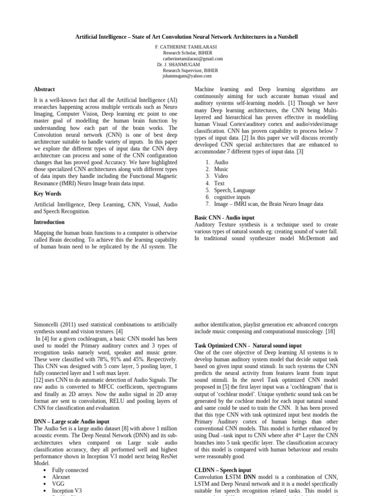Artificial Intelligence - State of Art Convolution Neural Network Architectures in A Nutshell ...
