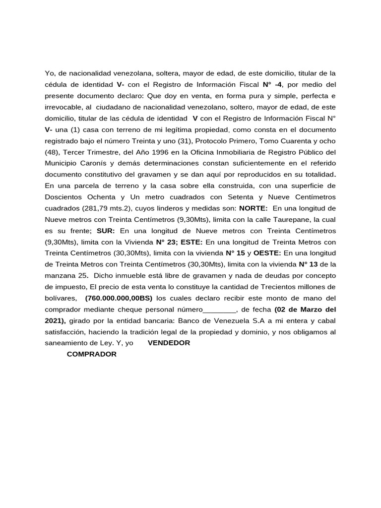 Venta de casa en Caronís, Venezuela | PDF