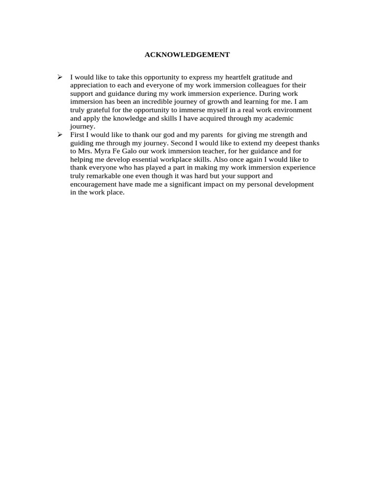 Work Immersion Plan | PDF | Learning | Experience