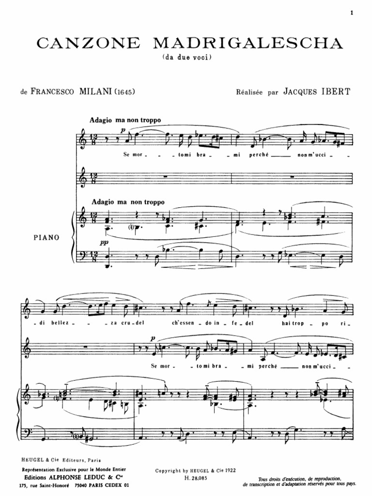 Canzone Madrigalescha (Francesco Milani - Jacques Ibert) | PDF