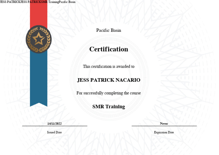 Jess Patrick SMR Training Certification | PDF